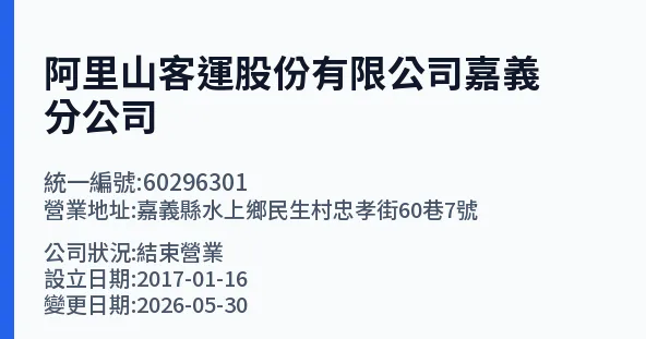 阿里山客運股份有限公司嘉義分公司的照片-統編 60296301(嘉義縣) 公司登記資料與營業項目詳細圖表