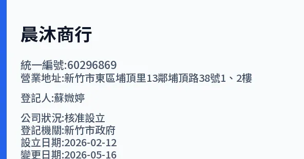 晨沐商行的照片-統編 60296869(新竹市) 公司登記資料與營業項目詳細圖表