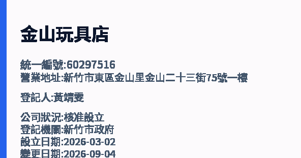 金山玩具店的照片-統編 60297516 公司登記資料與營業項目詳細圖表