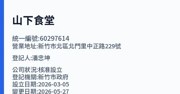 山下食堂的照片-統編 60297614(新竹市) 公司登記資料與營業項目詳細圖表