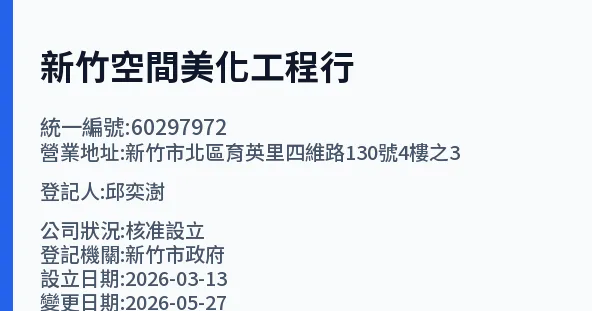 新竹空間美化工程行的照片-統編 60297972(新竹市) 公司登記資料與營業項目詳細圖表