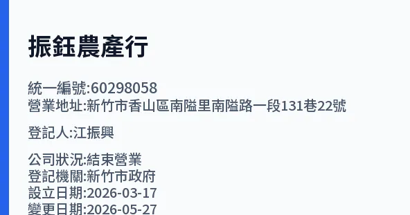 振鈺農產行的照片-統編 60298058 公司登記資料與營業項目詳細圖表