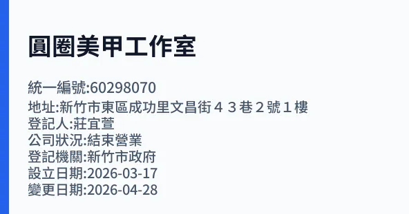 圓圈美甲工作室的照片-統編 60298070(新竹市) 公司登記資料與營業項目詳細圖表
