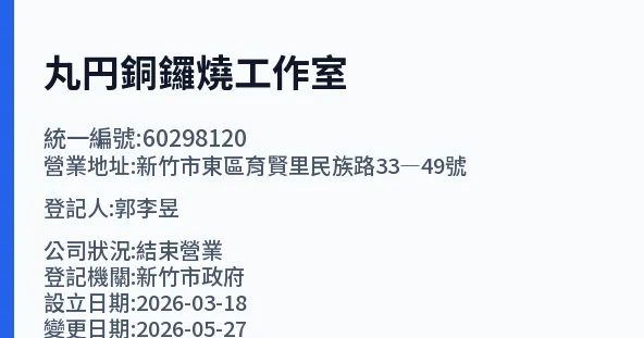 丸円銅鑼燒工作室的照片-統編 60298120 公司登記資料與營業項目詳細圖表