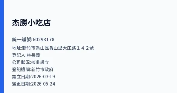 杰勝小吃店的照片-統編 60298178(新竹市) 公司登記資料與營業項目詳細圖表