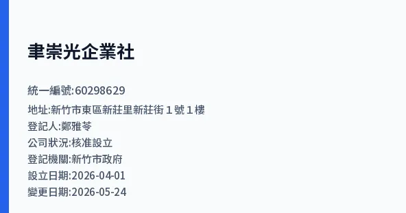 聿崇光企業社的照片-統編 60298629(新竹市) 公司登記資料與營業項目詳細圖表