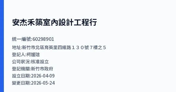 安杰禾築室內設計工程行的照片-統編 60298901(新竹市) 公司登記資料與營業項目詳細圖表