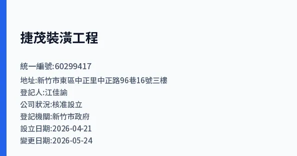 捷茂裝潢工程的照片-統編 60299417(新竹市) 公司登記資料與營業項目詳細圖表