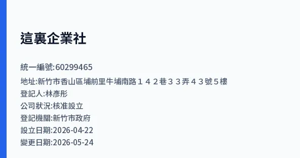這裏企業社的照片-統編 60299465(新竹市) 公司登記資料與營業項目詳細圖表