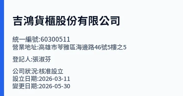 吉鴻貨櫃股份有限公司的照片-統編 60300511(高雄市) 公司登記資料與營業項目詳細圖表