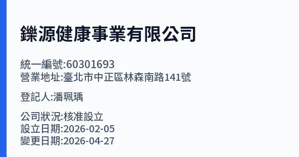 鑠源健康事業有限公司的照片-統編 60301693(臺北市) 公司登記資料與營業項目詳細圖表