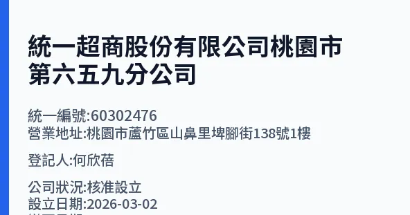 統一超商股份有限公司桃園市第六五九分公司的照片-統編 60302476(桃園市) 公司登記資料與營業項目詳細圖表