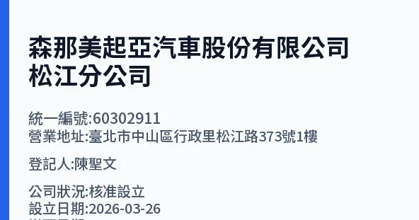 森那美起亞汽車股份有限公司松江分公司的照片-統編 60302911(臺北市) 公司登記資料與營業項目詳細圖表