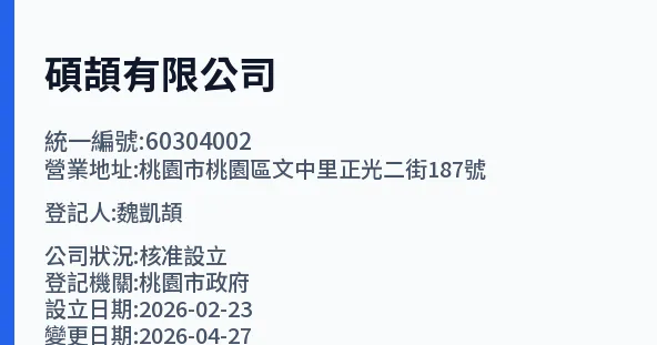 碩頡有限公司的照片-統編 60304002(桃園市) 公司登記資料與營業項目詳細圖表