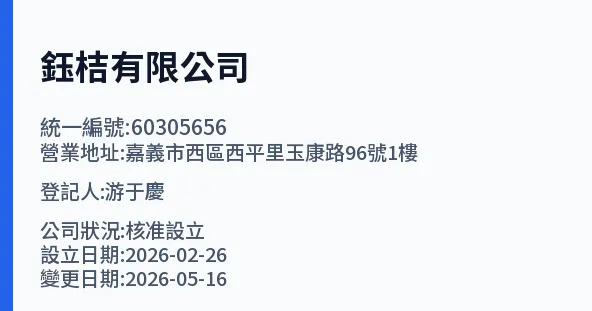 鈺桔有限公司的照片-統編 60305656(嘉義市) 公司登記資料與營業項目詳細圖表