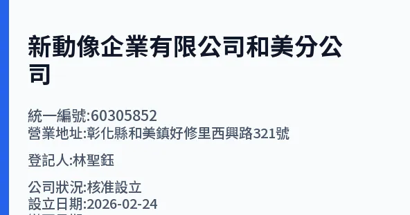 新動像企業有限公司和美分公司的照片-統編 60305852(彰化縣) 公司登記資料與營業項目詳細圖表