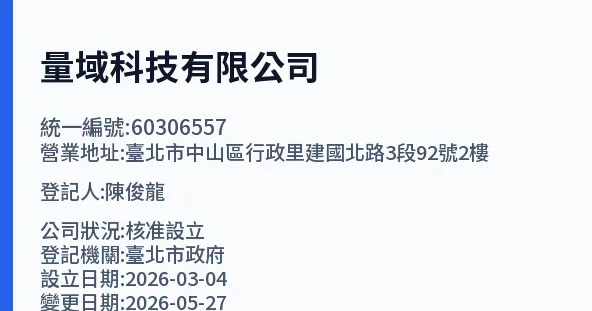 量域科技有限公司的照片-統編 60306557(臺北市) 公司登記資料與營業項目詳細圖表