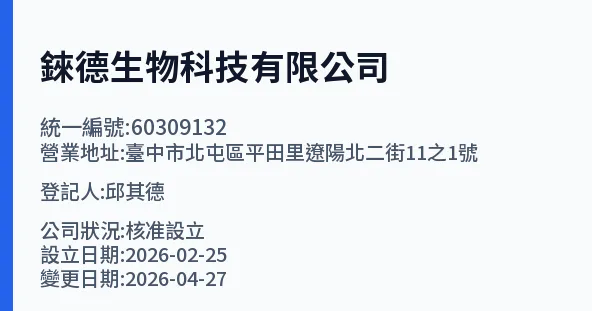 錸德生物科技有限公司的照片-統編 60309132(臺中市) 公司登記資料與營業項目詳細圖表