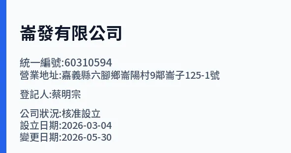 崙發有限公司的照片-統編 60310594(嘉義縣) 公司登記資料與營業項目詳細圖表
