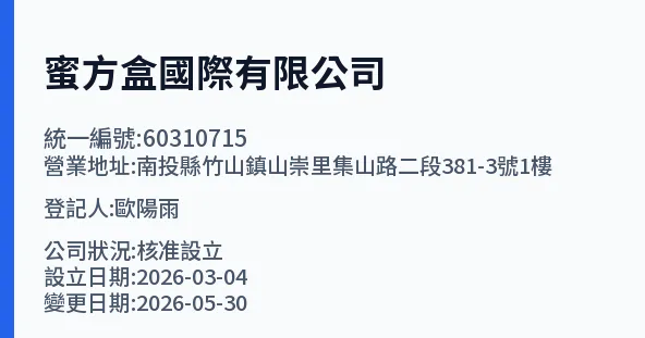 蜜方盒國際有限公司的照片-統編 60310715(南投縣) 公司登記資料與營業項目詳細圖表