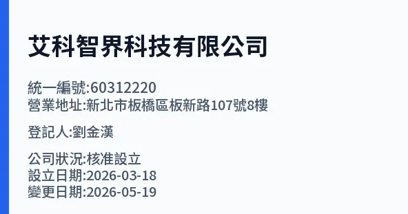 艾科智界科技有限公司的照片-統編 60312220(新北市) 公司登記資料與營業項目詳細圖表