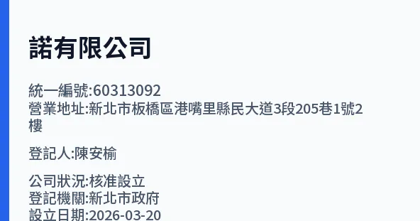 諾有限公司的照片-統編 60313092(新北市) 公司登記資料與營業項目詳細圖表