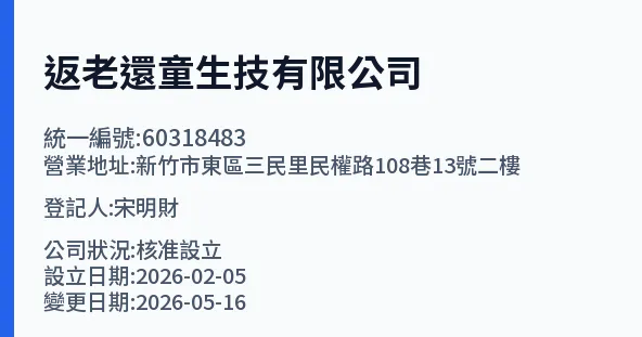 返老還童生技有限公司的照片-統編 60318483(新竹市) 公司登記資料與營業項目詳細圖表