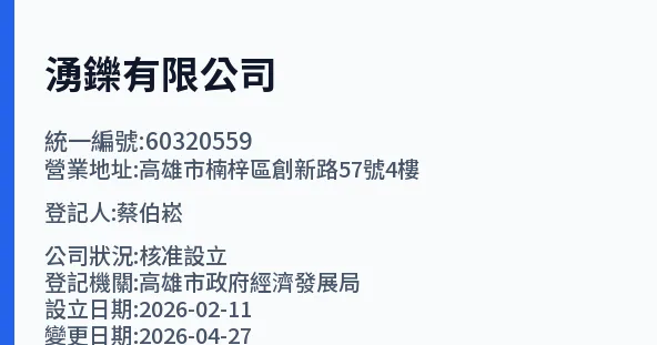湧鑠有限公司的照片-統編 60320559(高雄市) 公司登記資料與營業項目詳細圖表