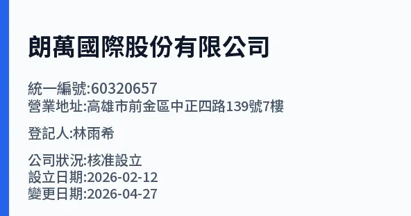 朗萬國際股份有限公司的照片-統編 60320657(高雄市) 公司登記資料與營業項目詳細圖表