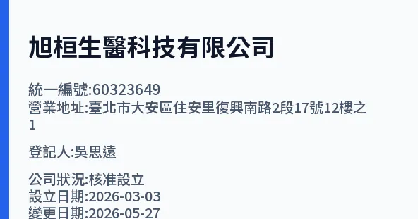 旭桓生醫科技有限公司的照片-統編 60323649(臺北市) 公司登記資料與營業項目詳細圖表