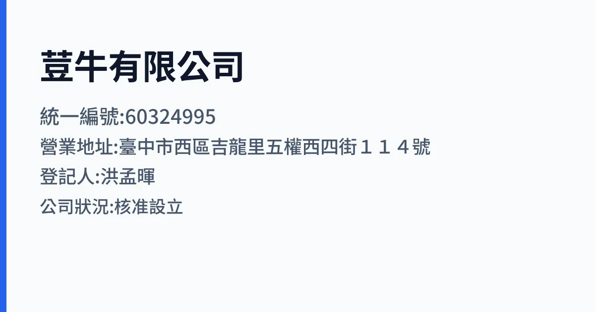 荳牛有限公司 - 統編 60324995(臺中市) 公司登記資料與營業項目詳細圖表