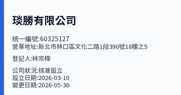 琰勝有限公司的照片-統編 60325127(新北市) 公司登記資料與營業項目詳細圖表