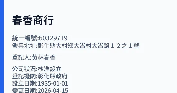 春香商行的照片-統編 60329719(彰化縣) 公司登記資料與營業項目詳細圖表