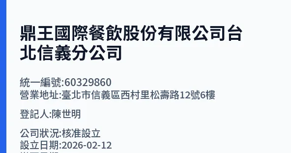 鼎王國際餐飲股份有限公司台北信義分公司的照片-統編 60329860(臺北市) 公司登記資料與營業項目詳細圖表