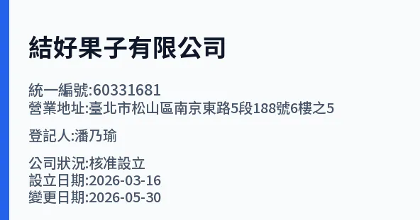 結好果子有限公司的照片-統編 60331681(臺北市) 公司登記資料與營業項目詳細圖表