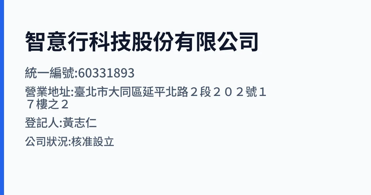 智意行科技股份有限公司 - 統編 60331893(臺北市) 公司登記資料與營業項目詳細圖表