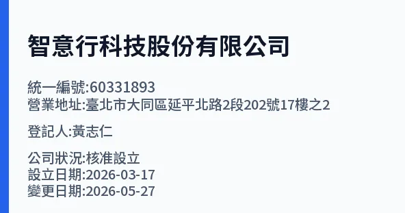 智意行科技股份有限公司的照片-統編 60331893(臺北市) 公司登記資料與營業項目詳細圖表