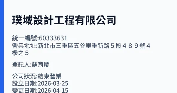 璞域設計工程有限公司的照片-統編 60333631(新北市) 公司登記資料與營業項目詳細圖表