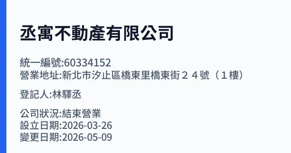 丞寓不動產有限公司的照片-統編 60334152(新北市) 公司登記資料與營業項目詳細圖表