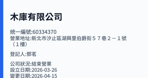 木庫有限公司的照片-統編 60334370(新北市) 公司登記資料與營業項目詳細圖表