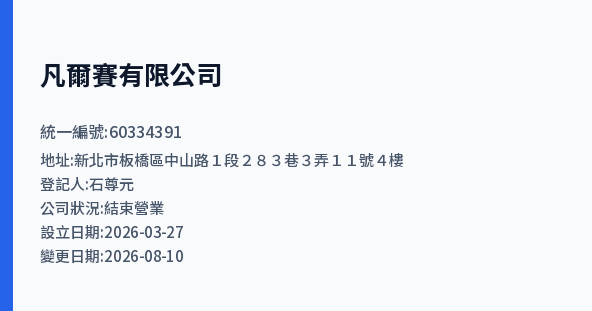 凡爾賽有限公司的照片-統編 60334391 公司登記資料與營業項目詳細圖表