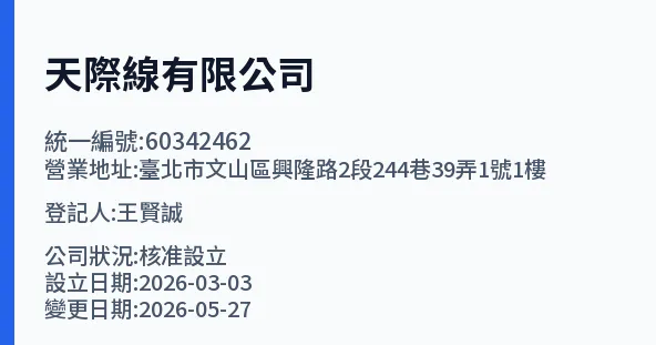 天際線有限公司的照片-統編 60342462(臺北市) 公司登記資料與營業項目詳細圖表