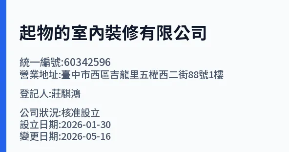 起物的室內裝修有限公司的照片-統編 60342596(臺中市) 公司登記資料與營業項目詳細圖表