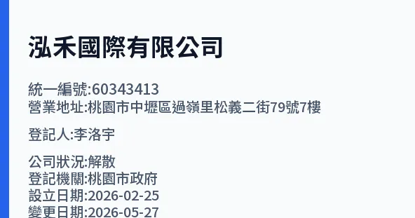 泓禾國際有限公司的照片-統編 60343413(桃園市) 公司登記資料與營業項目詳細圖表