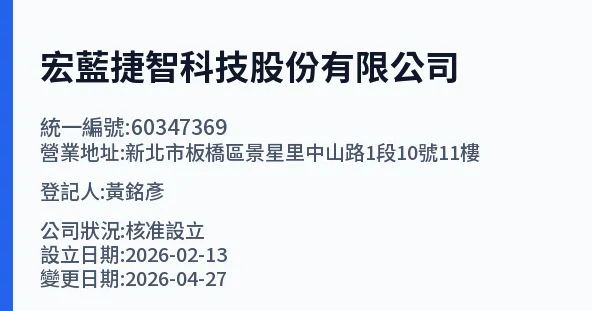 宏藍捷智科技股份有限公司的照片-統編 60347369(新北市) 公司登記資料與營業項目詳細圖表