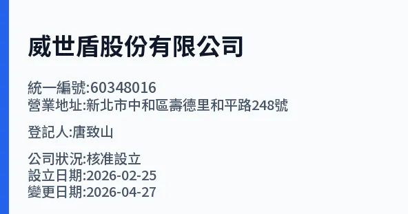 威世盾股份有限公司的照片-統編 60348016(新北市) 公司登記資料與營業項目詳細圖表