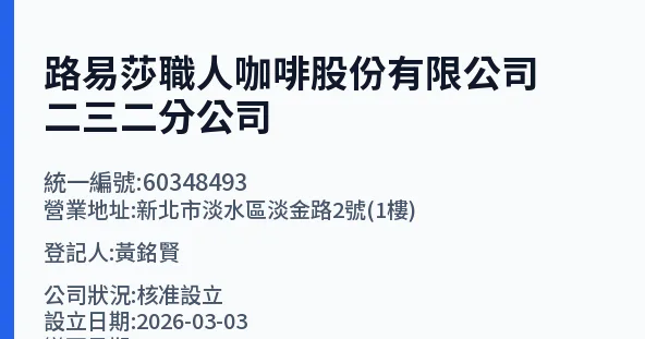 路易莎職人咖啡股份有限公司二三二分公司的照片-統編 60348493(新北市) 公司登記資料與營業項目詳細圖表