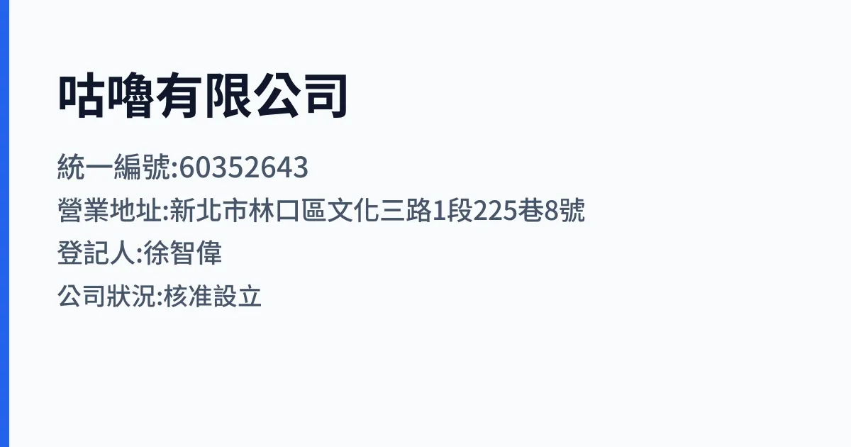 咕嚕有限公司 - 統編 60352643(新北市) 公司登記資料與營業項目詳細圖表