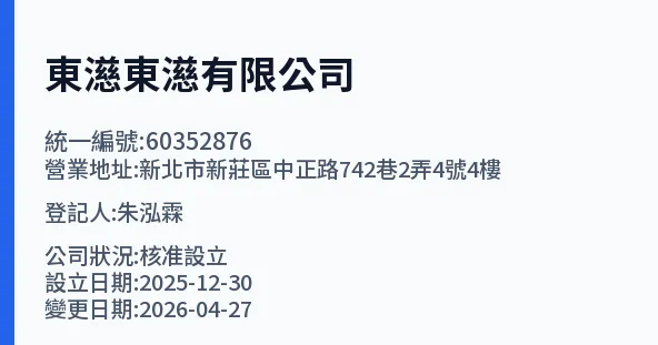 東濨東濨有限公司的照片-統編 60352876(新北市) 公司登記資料與營業項目詳細圖表