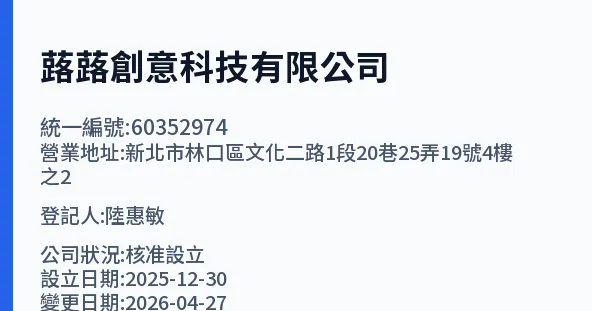 蕗蕗創意科技有限公司的照片-統編 60352974(新北市) 公司登記資料與營業項目詳細圖表